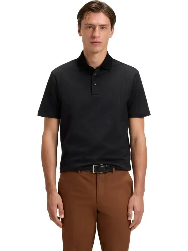 BOSS Grid-pattern Polo Shirt In Mercerised Cotton - Black