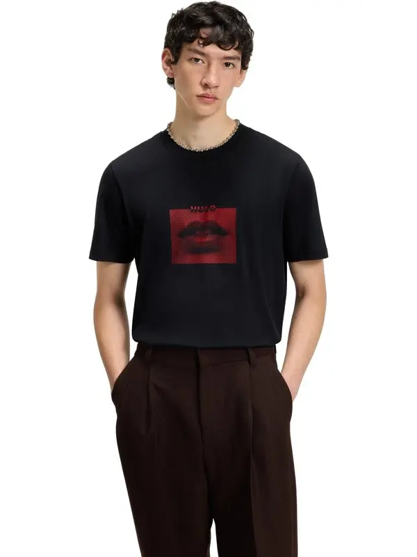 Hugo Lip-artwork T-shirt In Cotton Jersey - Black
