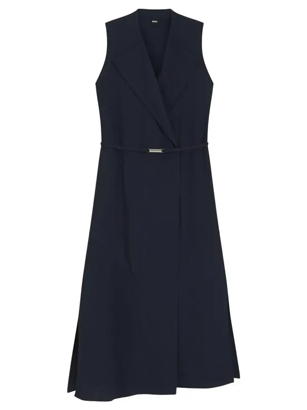 BOSS Pinstripe Sleeveless Dress With Wrap Front - Dark Blue