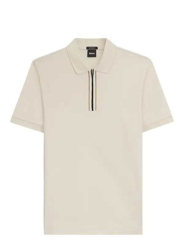 BOSS Zip-placket Polo Shirt In Mercerised Cotton - White