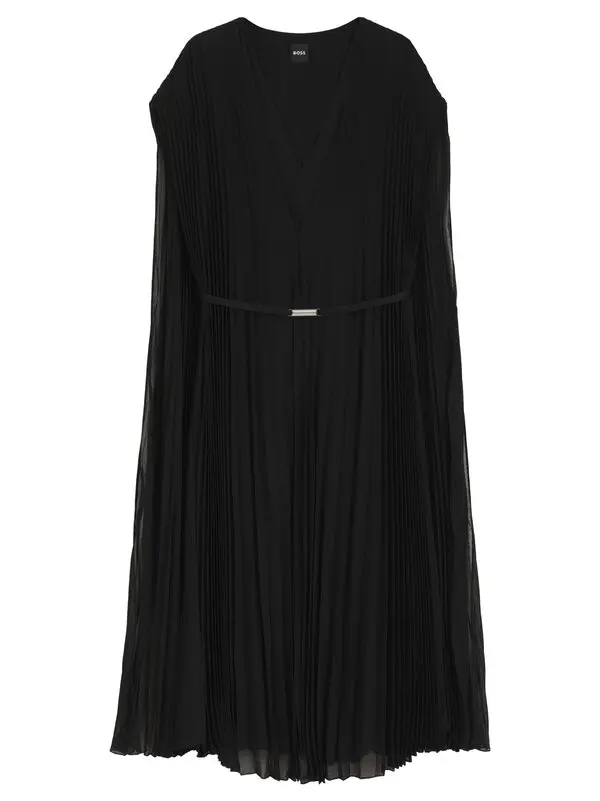 BOSS Belted Crinkle Chiffon Dress - Black