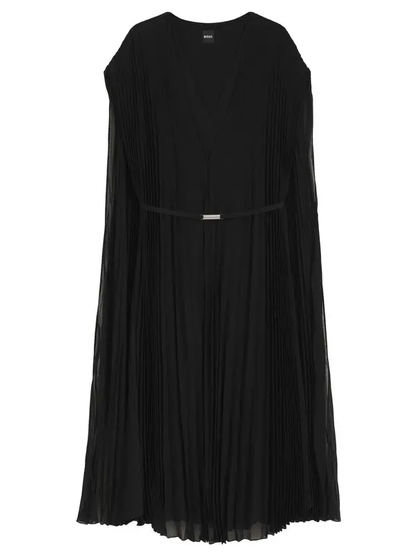 BOSS Belted Crinkle Chiffon Dress - Black