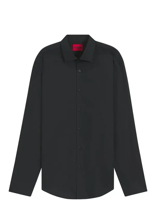 Hugo Logo-jacquard Slim-fit Shirt In Cotton - Black