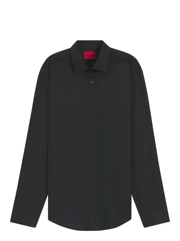 Hugo Logo-jacquard Slim-fit Shirt In Cotton - Black