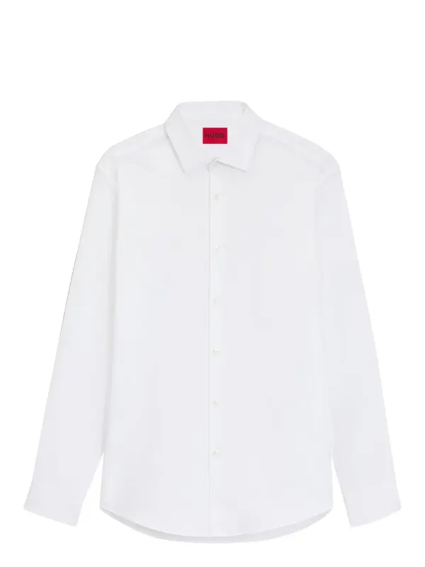 Hugo Logo-jacquard Slim-fit Shirt In Cotton - White