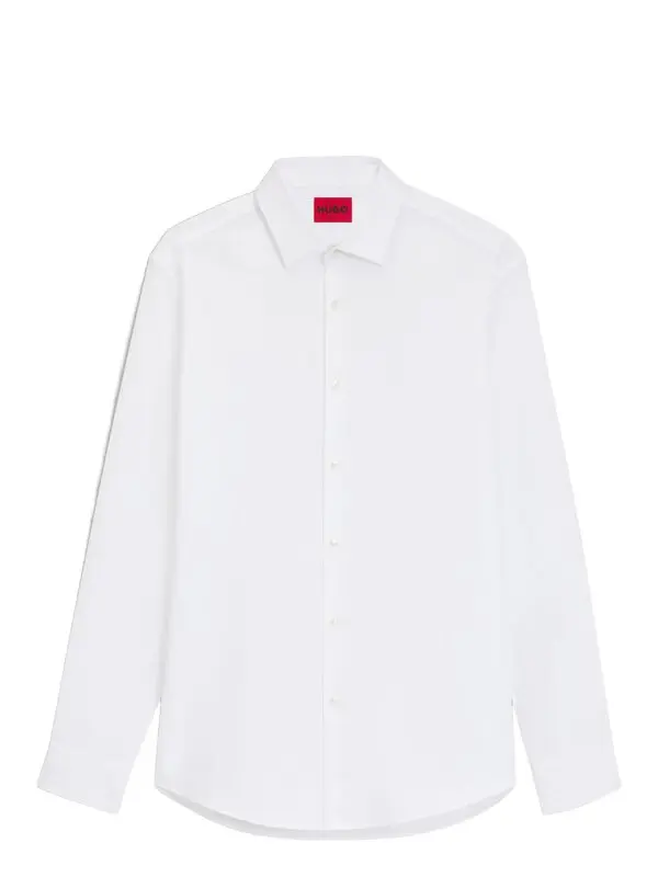 Hugo Logo-jacquard Slim-fit Shirt In Cotton - White