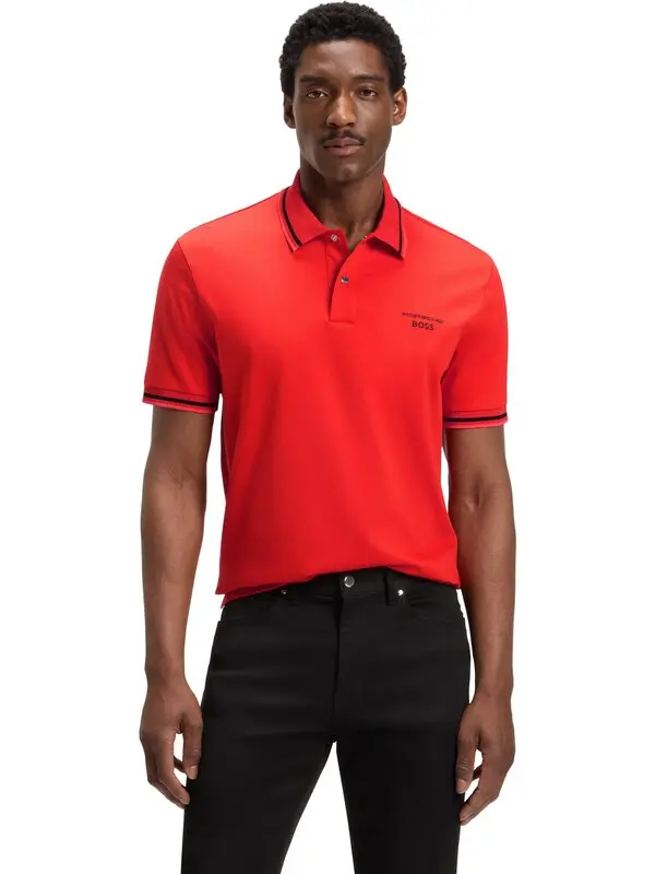 BOSS Porsche X Polo Shirt In Anti-perspiration Cotton - Dark Orange