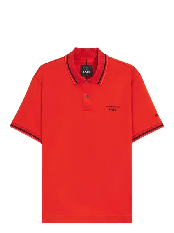 BOSS Porsche X Polo Shirt In Anti-perspiration Cotton - Dark Orange