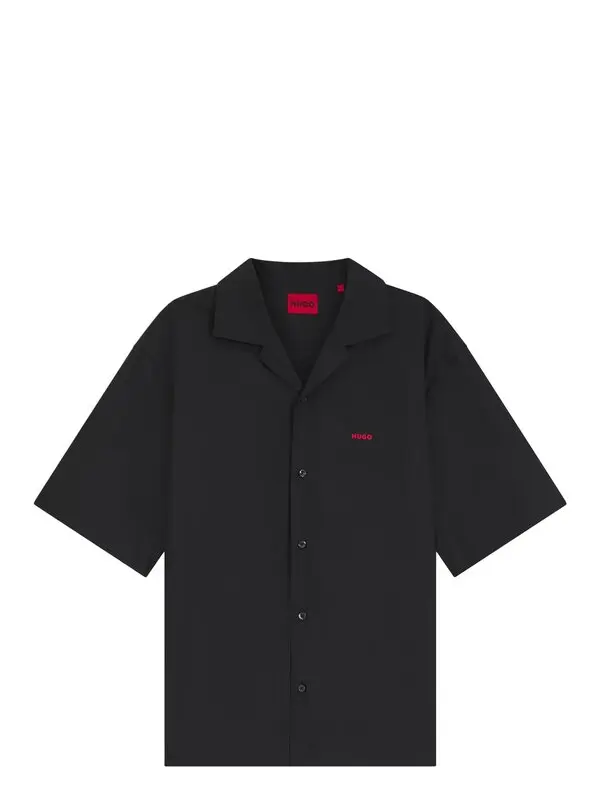 Hugo Oversized-fit Shirt In Paper-touch Cotton - Black