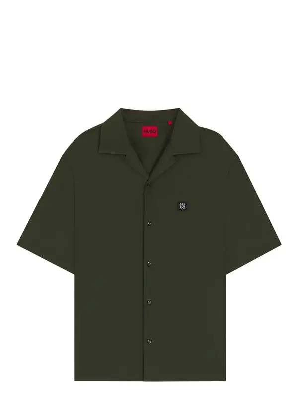 Hugo Oversized-fit Shirt In Paper-touch Cotton - Dark Green