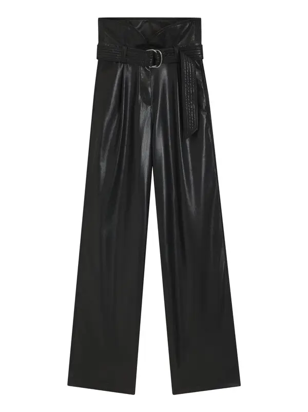 BOSS Straight-fit Faux Leather Trousers - Black