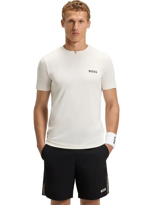 BOSS Odour-control Slim-fit T-shirt In Stretch Piqu - White