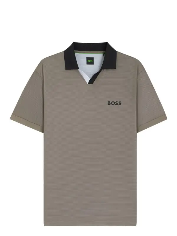 BOSS Active Colour-blocked Slim-fit Polo Shirt In Ripstop Fabric - Beige