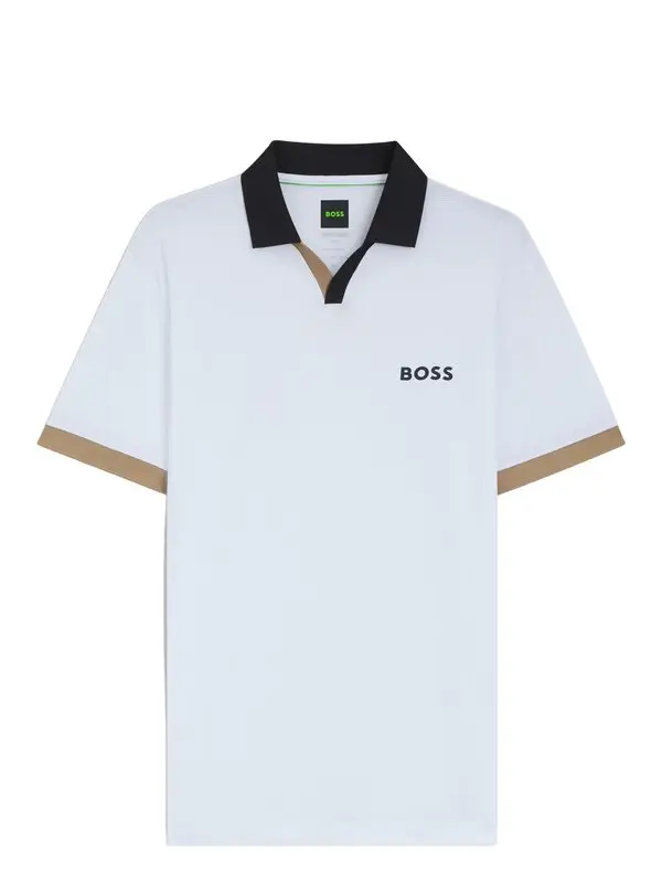 BOSS Active Colour-blocked Slim-fit Polo Shirt In Ripstop Fabric - White