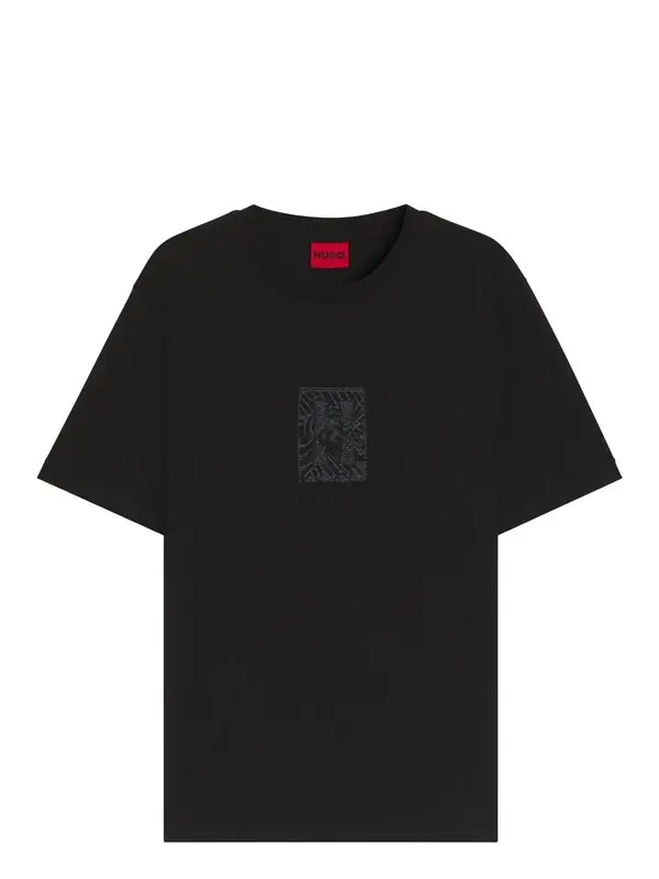Hugo Embroidered-artwork T-shirt In Cotton Jersey - Black
