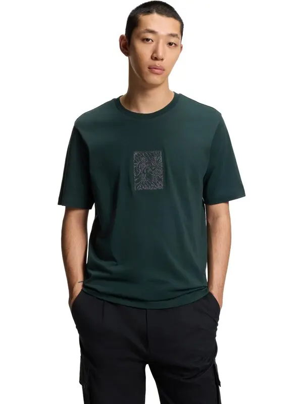 Hugo Embroidered-artwork T-shirt In Cotton Jersey - Light Green