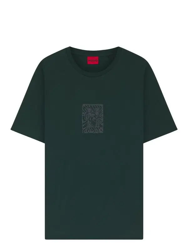 Hugo Embroidered-artwork T-shirt In Cotton Jersey - Light Green