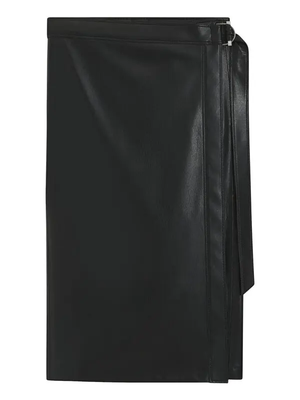 BOSS Faux Leather Wrap Skirt With D-ring Closure - Black