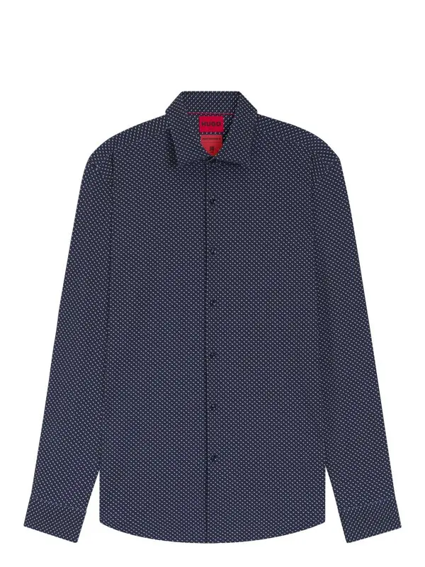 Hugo Printed Slim-fit Shirt In Performance-stretch Jersey - Dark Blue