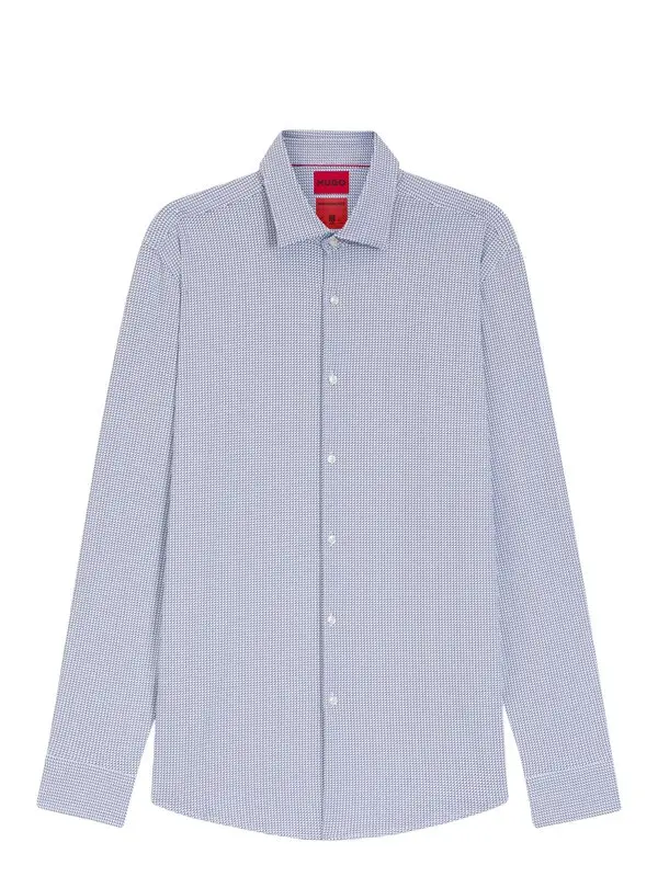 Hugo Printed Slim-fit Shirt In Performance-stretch Jersey - Light Blue