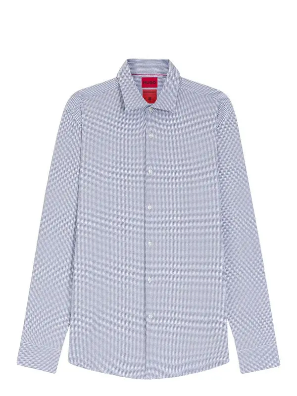 Hugo Printed Slim-fit Shirt In Performance-stretch Jersey - Light Blue