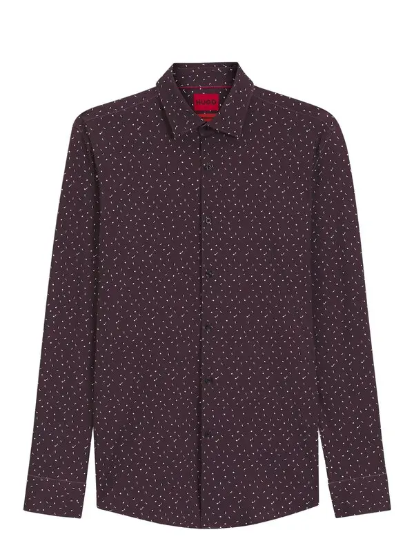 Hugo Printed Slim-fit Shirt In Performance-stretch Jersey - Light Brown