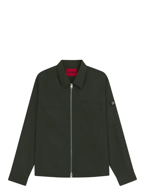 Hugo Oversized-fit Shirt In Water-repellent Canvas - Dark Green