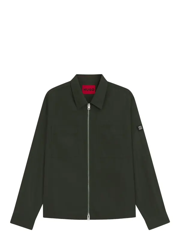 Hugo Oversized-fit Shirt In Water-repellent Canvas - Dark Green