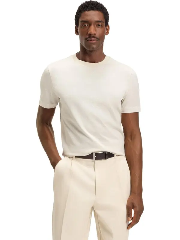 BOSS Geometric-jacquard T-shirt In Mercerised Cotton - White