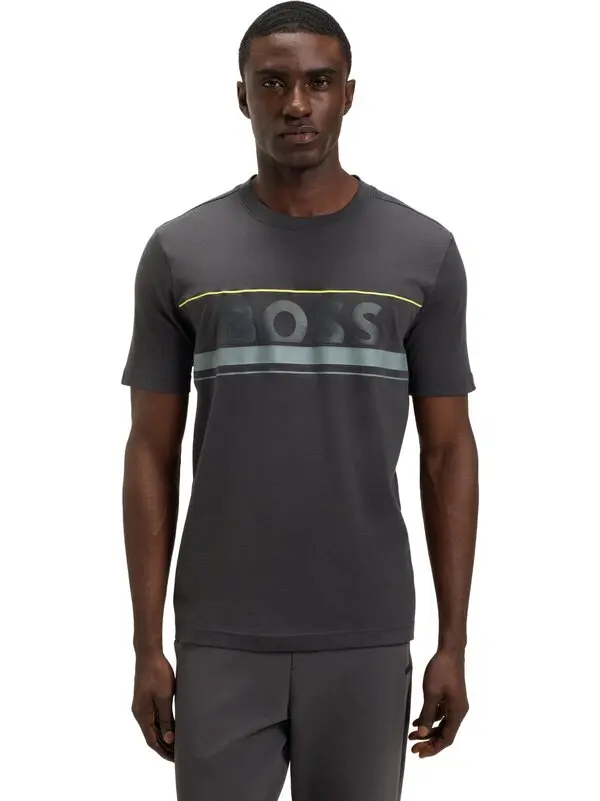 BOSS Cotton-jersey T-shirt With Logo And Stripe - Dark Grey
