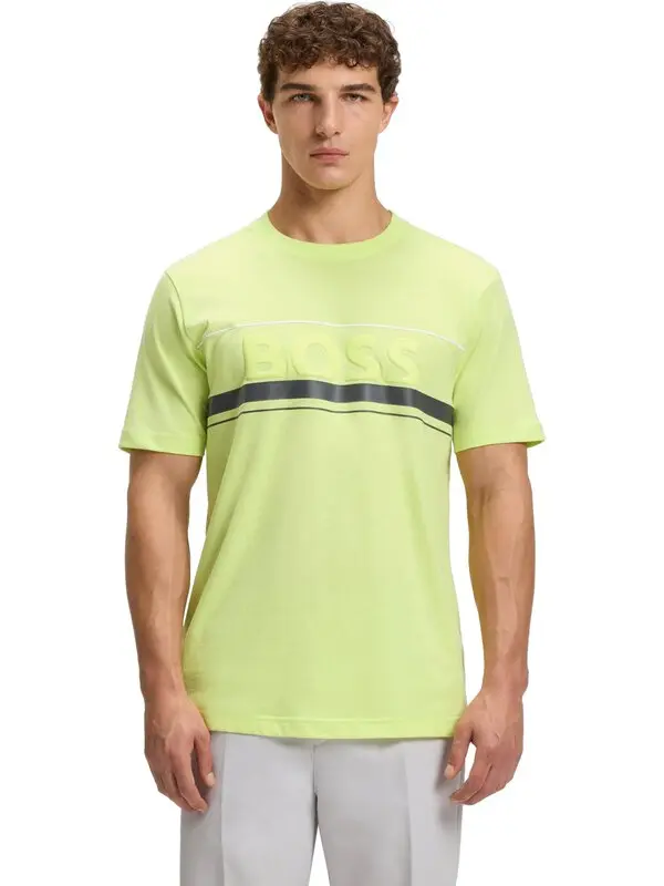 BOSS Cotton-jersey T-shirt With Logo And Stripe - Light Green