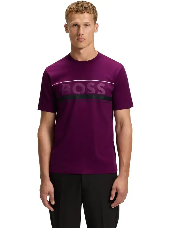 BOSS Cotton-jersey T-shirt With Logo And Stripe - Pink