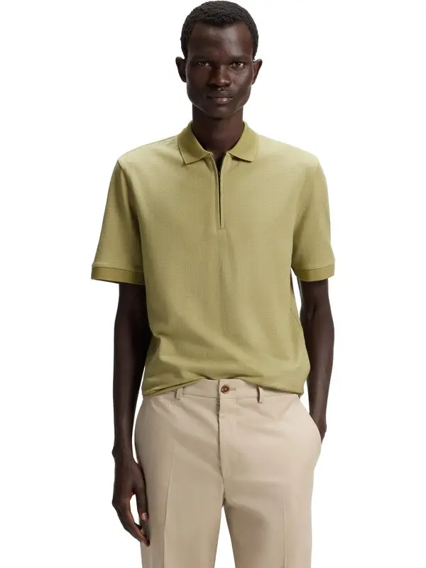 BOSS Regular Fit Cotton-silk Polo Shirt With Zip Neck - Light Green