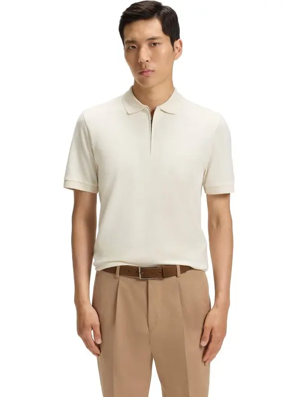BOSS Regular Fit Cotton-silk Polo Shirt With Zip Neck - White