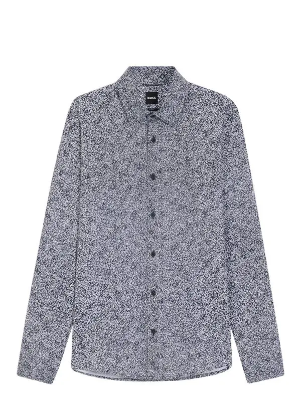 BOSS Printed Slim-fit Shirt In A Cotton Blend - Dark Blue