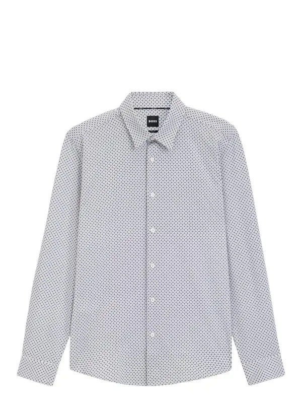 BOSS Printed Slim-fit Shirt In A Cotton Blend - Dark Blue