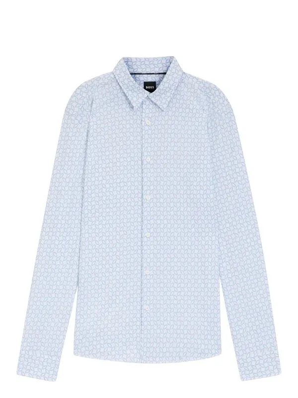 BOSS Printed Slim-fit Shirt In A Cotton Blend - Light Blue