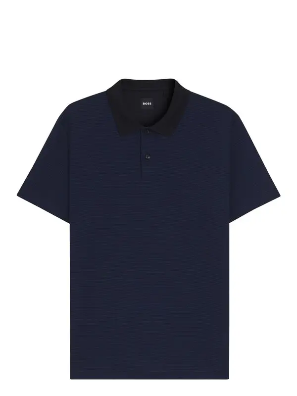 BOSS Geometric-jacquard Polo Shirt In Mercerised Cotton - Dark Blue