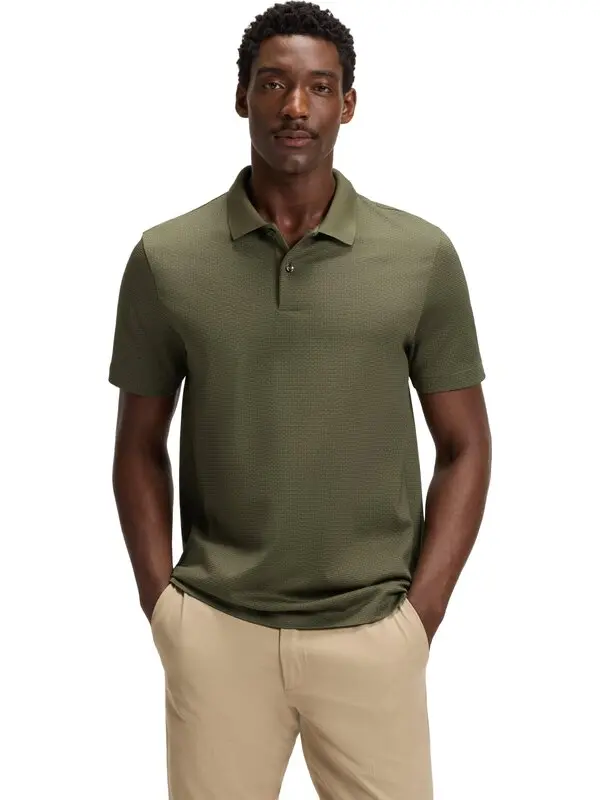 BOSS Geometric-jacquard Polo Shirt In Mercerised Cotton - Green