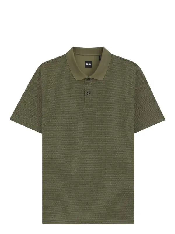 BOSS Geometric-jacquard Polo Shirt In Mercerised Cotton - Green