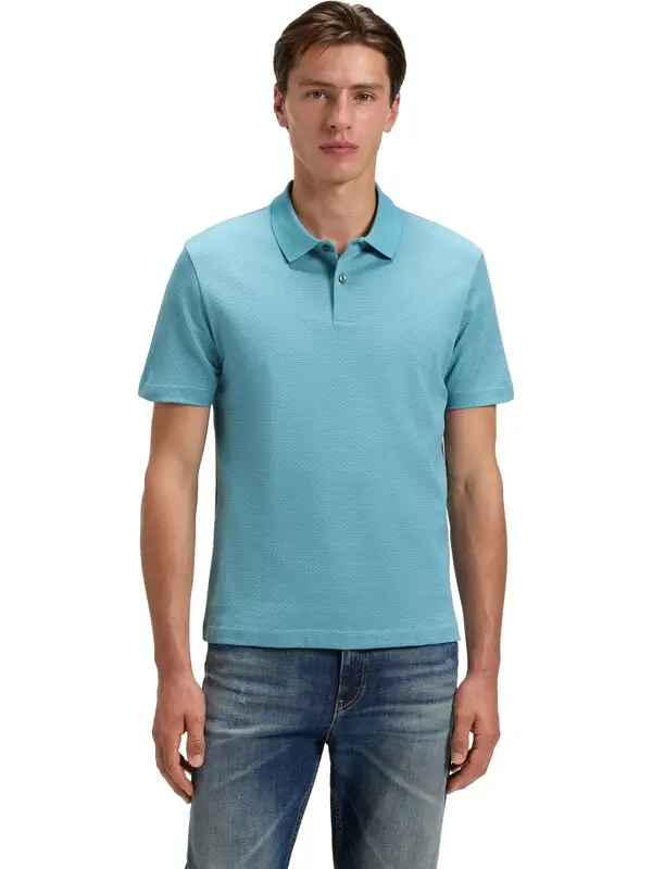 BOSS Geometric-jacquard Polo Shirt In Mercerised Cotton - Light Blue