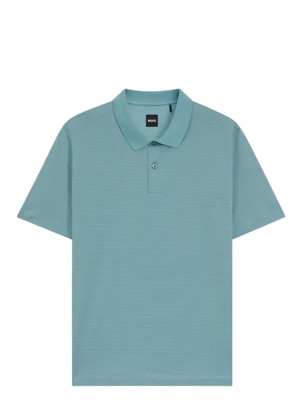 BOSS Geometric-jacquard Polo Shirt In Mercerised Cotton - Light Blue