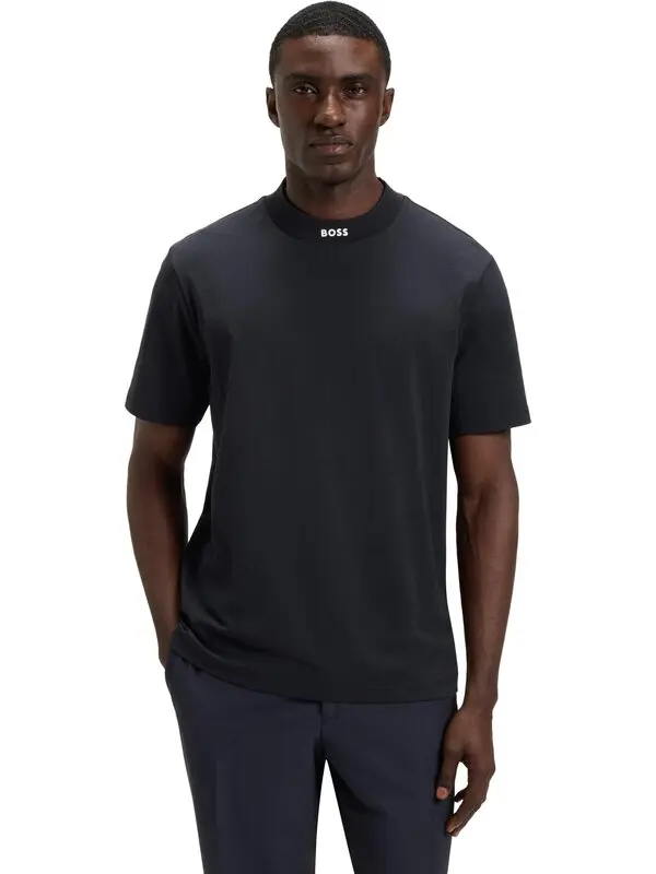 BOSS Logo-collar T-shirt In Stretch Cotton - Dark Blue