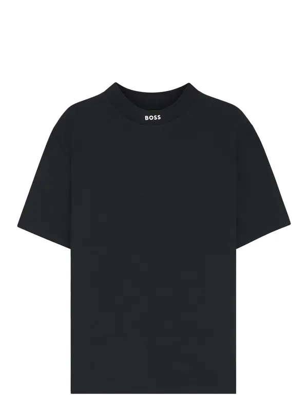 BOSS Logo-collar T-shirt In Stretch Cotton - Dark Blue