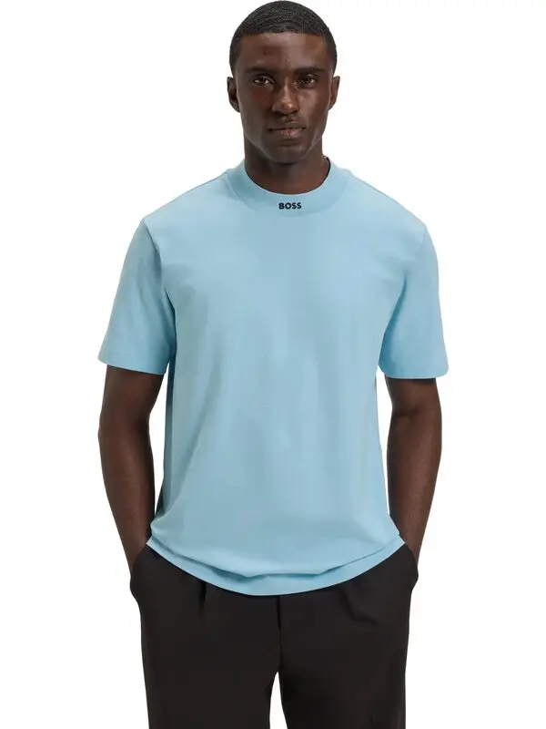 BOSS Logo-collar T-shirt In Stretch Cotton - Light Blue