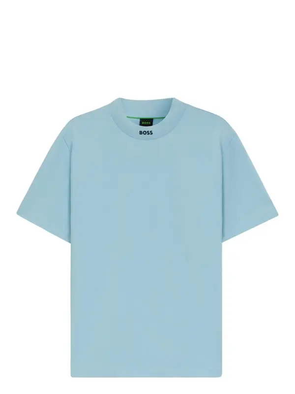 BOSS Logo-collar T-shirt In Stretch Cotton - Light Blue