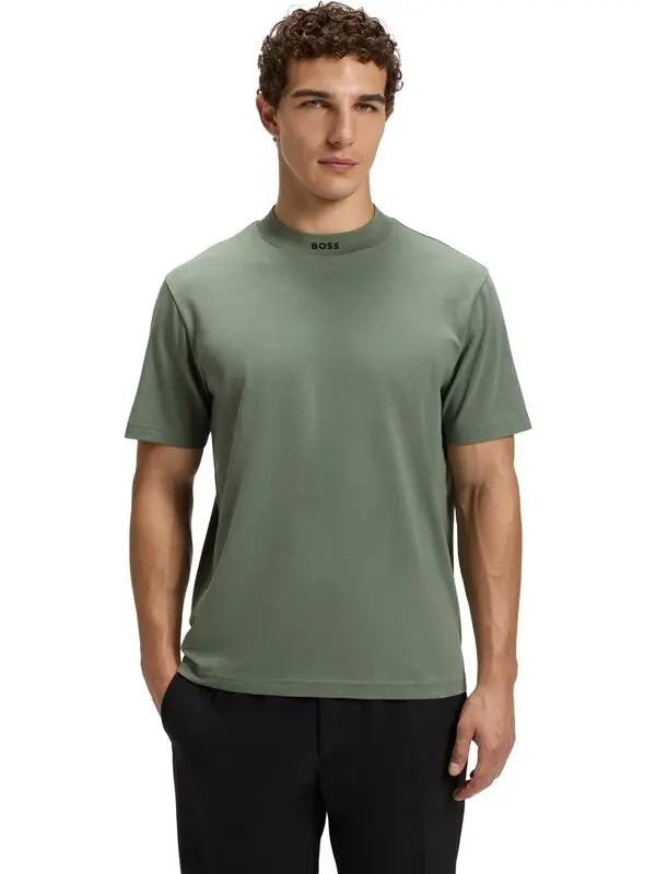 BOSS Logo-collar T-shirt In Stretch Cotton - Light Green