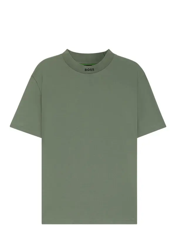 BOSS Logo-collar T-shirt In Stretch Cotton - Light Green