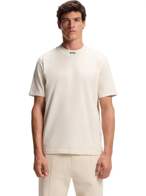 BOSS Logo-collar T-shirt In Stretch Cotton - White