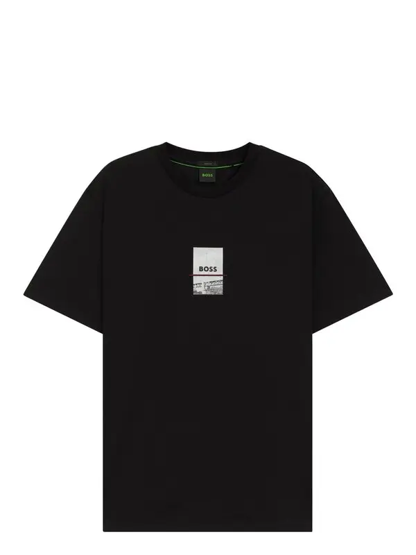 BOSS Photo-print T-shirt In Stretch Cotton - Black